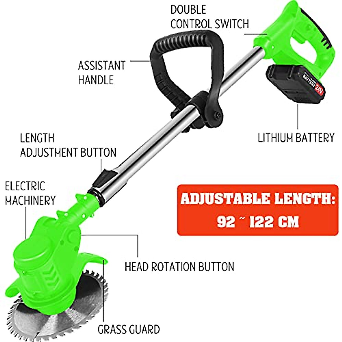 Electric Weed Wacker - 24V Li-Ion Cordless String Trimmer Weed Eater with Charger and 2 Battery, Lightweight Portable Grass Edger Lawn Mower for Lawn, Yard, Garden (Green w/Wheels)
