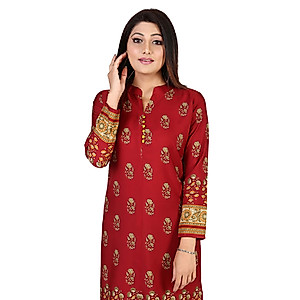 Indian Kurtas for Women Long Kurti Tunic Tops (Maroon, 4XL)