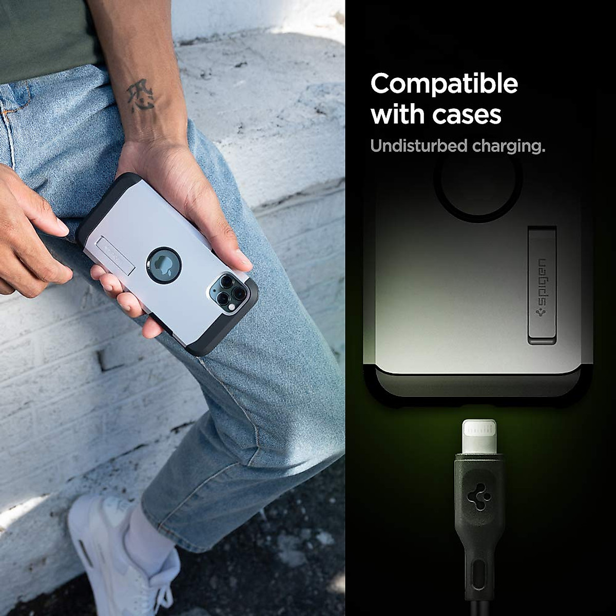 Spigen DuraSync USB C to Lightning Cable [3ft MFi Certified] [Supports Power Delivery] Works with iPhone XR, XS, XS Max, X, 8, 8 Plus and iPad with Lightning Charger Port (Black 2 Pack)