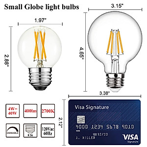 Arberlic G16.5 Light Bulb LED,4W E26 LED Bulb dimmable Equivalent E26 40 watt Light Bulb,Warm White 2700K,400lm,CRI85+,AC120V,Edison Style,Clear Glass,Flicker Free,Pack of 6