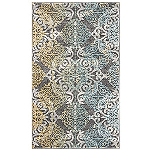 SAFAVIEH Evoke Collection 3' x 5' Grey/Ivory EVK230D Medallion Damask Non-Shedding Living Room Bedroom Accent Rug