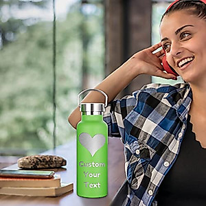 YAEILOV Personalized Water Bottles with Straw Lid Bulk Engraved Custom Insulated Metal Sports Bottle with Name and Text for Dad Gifts-Rose pink(30 Icons,7 Colors,12oz/26oz)