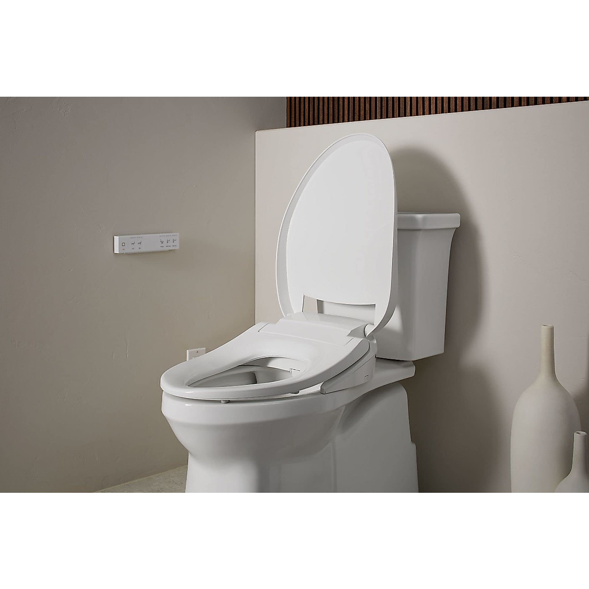 KOHLER 27142-CR-0 PureWash E700 Elongated Heated Bidet Toilet Seat with Remote Control, Bidet Warm Water, Adjustable Bidet Sprayer for Existing Toilets, White