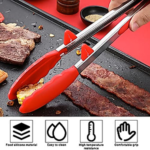 Mekbok Kitchen Tongs with Silicone Tips and Stands, Cooking Tongs, Bbq Grill Tongs, Set of 3