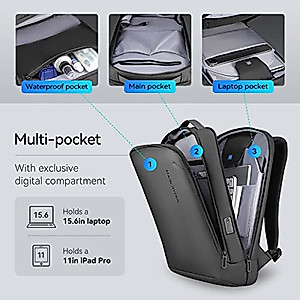 Muzee Laptop Backpack for Men,Slim Business Backpack With USB Plug Fits 15.6 inch PC,Structured Shell Design