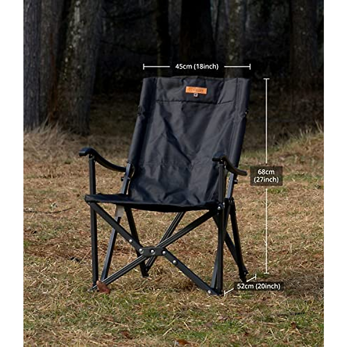 S'more Camping Aluminum High Armchair, Lightweight Folding Chair with Back Pocket, Portable Outdoor Chair with Carry Bag for Camping, Picnic, Fishing, Hiking, Sports Meeting, BBQ, Beach (Black)