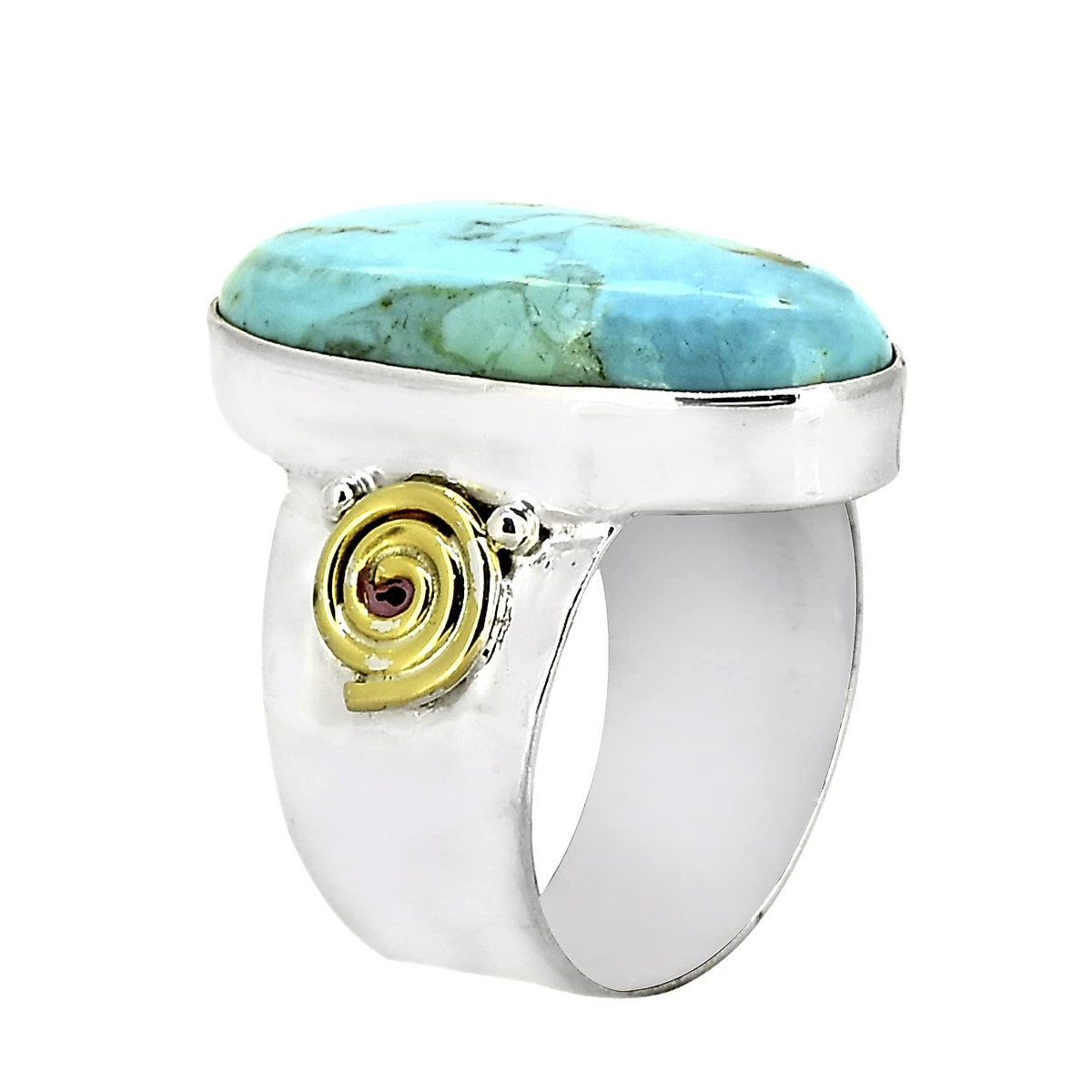 YoTreasure Blue Mohave Turquoise 925 Sterling Silver Brass Bold Ring Jewelry