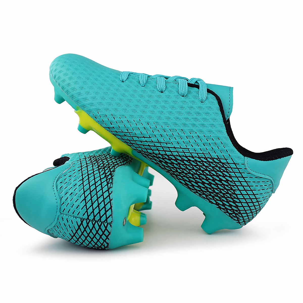 Hawkwell Kids Athletic Firm Ground Outdoor Comfortable Soccer Cleats Shoes(Toddler/Little Kid/Big Kid), Green PU, 3.5 M US