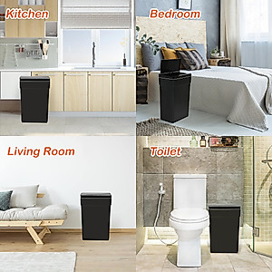 MKDLUFEI 13 Gallon Motion Sensor Trash Can with Lid, Black, Plastic