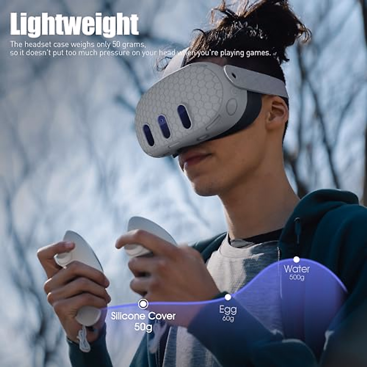 Orzero Soft Silicone Headset Cover Compatible for Quest 3, with 2 Sets 6 Packs Tempered Glass Camera Lens Protector Anti-Drop Strong Protection VR Gaming Accessories - White