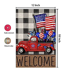 CROWNED BEAUTY 4th of July Patrioctic Welcome Truck Garden Flag 12x18 Inch Double Sided USA Flag Plaid Memorial Day Independence Day Outside Yard Party Decoration