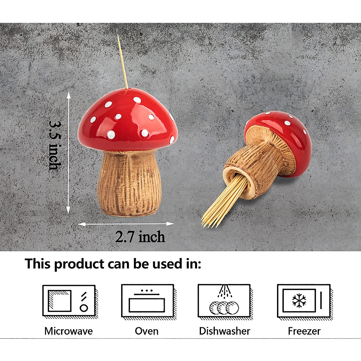 dgudgu 2 Mushroom Toothpick Holder Dispenser With Bamboo Toothpicks Tooth Pick Holders Decorative Ceramic Toothpick Dispenser