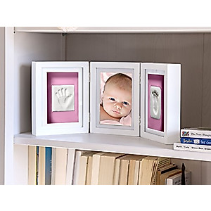 Pearhead Babyprints Baby Handprint and Footprint Deluxe Desk Photo Frame & Impression Kit, Tabletop Nursery Keepsake For Baby Girl Or Baby Boy, White