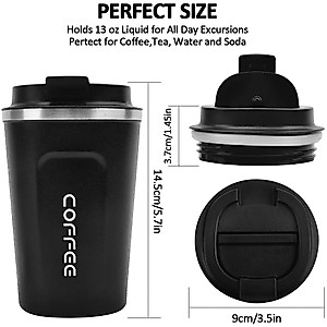 Coffee Mug 12oz - Insulated Coffee Travel Mug Spill Proof with Leakproof Lid Vacuum Stainless Steel Thermos Coffee Tumblers to GO, Reusable Coffee Cup for Men and Women for Hot & Cold Drinks (Black)