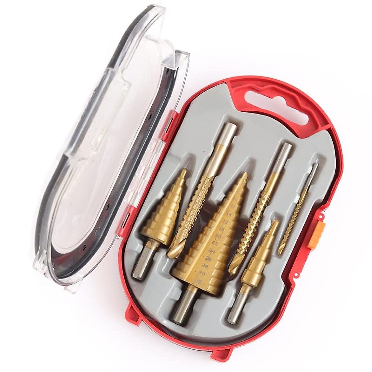6PCS HSS Titanium Coated Drill Bit Set, Including 3 Sizes Step Drill Bit and 3 Sizes Twist Drill Bits for Metalworking, Woodworking, Hole Drilling, Multiple Hole Stepped Up Bits for DIY Lovers