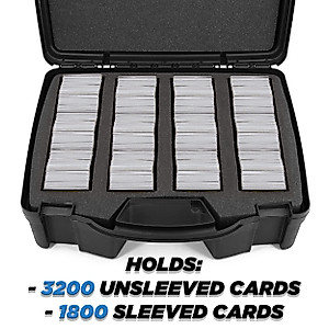 CASEMATIX Trading Card Case Organizer for 3200 Cards - 16" Hard Shell Holder with 40 Dividers and Protective Foam Interior for Card Game Storage