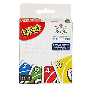 Mattel Games UNO Braille Card Game for Kids & Adults with Cards Specially Designed for Blind and Low-Vision Players