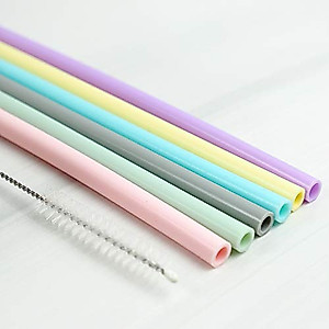 Silicone Straws Reusable Drinking Straw Pack-of-6 Soft Beverage Water Drink Straw -for 30oz and 20oz Tumblers 6Pcs Straws - Comes with 1 Cleaning Brush in All (1Box)