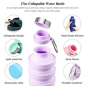 Nefeeko Collapsible Water Bottle, Reuseable BPA Free Silicone Foldable, Portable Leak Proof Sports Water Bottle with Carabiner for Travel Gym Camping Hiking
