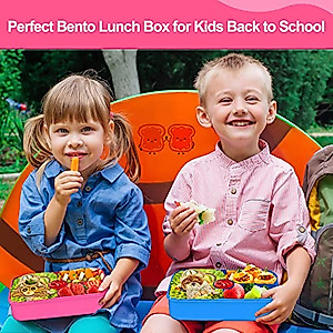KEMETHY Bento Lunch Box for Kids, 4 Compartment Lunch Box Kids, Leak Proof Lunchbox with Tableware for Kids Lunch boxes for School, Microwave/Dishwasher/Freezer Safe, BPA-Free and Reusable, Pink