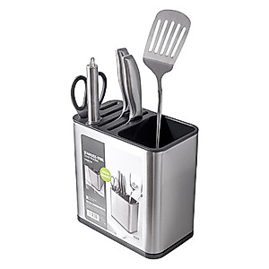 WanWanKa Kitchen Utensil Holder, Rotating Stainless Steel Utensil Caddy with Removable Divider, Countertop Utensil Organizer with Detachable Base