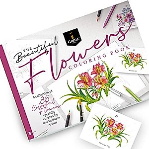 Castle Arts Flowers Coloring Book | 36 Mindfulness-Inspiring Gorgeous Blooms Curated by in-House Artists | with Color Reference Guide | No Show-Thru Artist Grade Paper | Frameable Landscape A4 Size