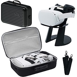Piskyet Carrying Case with VR Stand, Compatible with Q2 Accessary, Travel Case for Q2/Q1/Elite Head Strap/Halo Strap/Oculus Go, Hard Case with Accessories Kits