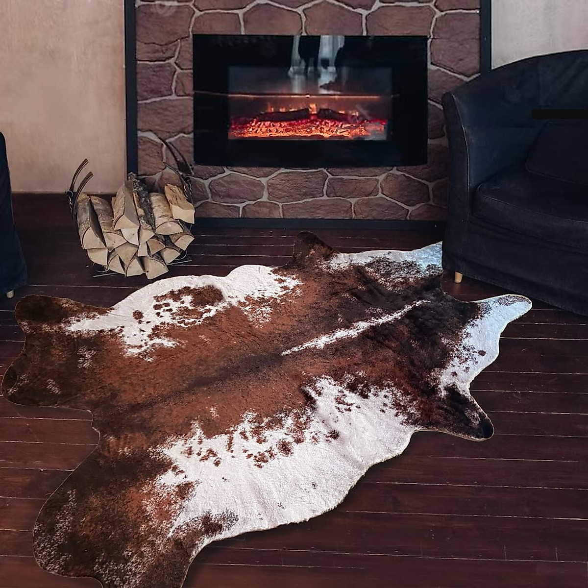 Faux Fur Cowhide Rug 6.2 x 8.3 ft, Cow Print Area Rug Cute Animal Printed Carpets for Bedroom Living Room Rustic Western Home Decor, No Shedding and Easy to Clean