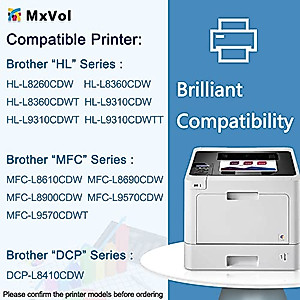 MxVol Compatible Toner Cartridge Replacement for Brother TN-433 TN-431 TN433 Brother MFC-L8900CDW HL-L8360CDW MFC-L8610CDW HL-L8260CDW Printer Toner (TN433BK TN433C TN433M TN433Y, 4-Pack)