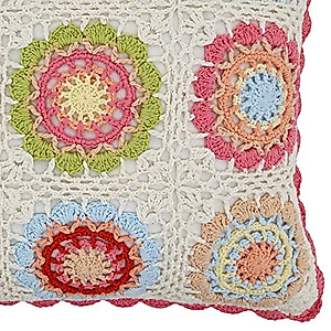 SARO LIFESTYLE Crochetage Collection Down Filled Crochet Throw Pillow, 1 Count (Pack of 1), Multi