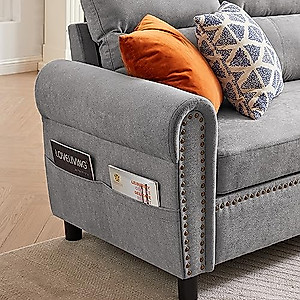 Pingliang Home Convertible Sectional Sofa, 4-Seat L Shaped Couch with Storage Chaise and Pocket, Modern Reversible Couches for Living Room, Light Grey