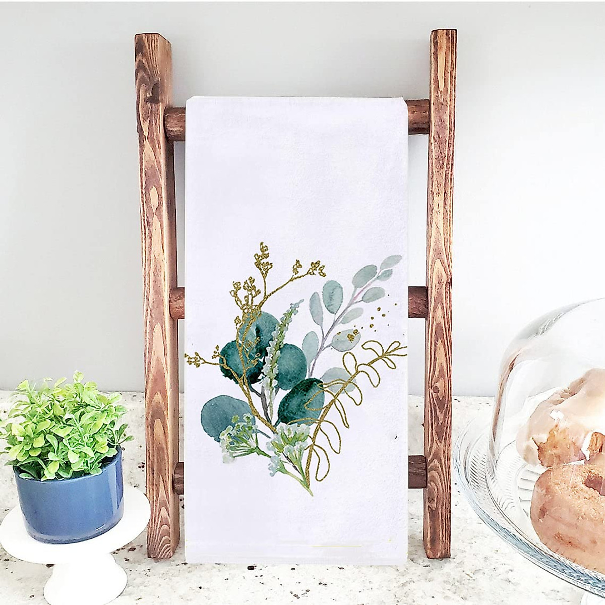 Botanical Eucalyptus Kitchen Dish Towel 18 x 28 Inch, Seasonal Spring Summer Greenery Tea Towels Dish Cloth for Cooking Baking Set of 2