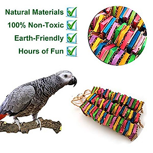 Parrot Toys for Medium Birds, Cardboard Bird Toys African Grey Parrot Toys, Natural Wooden Bird Cage Chewing Toy with Clip for Small Medium Parrots and Birds Cockatiel Conure