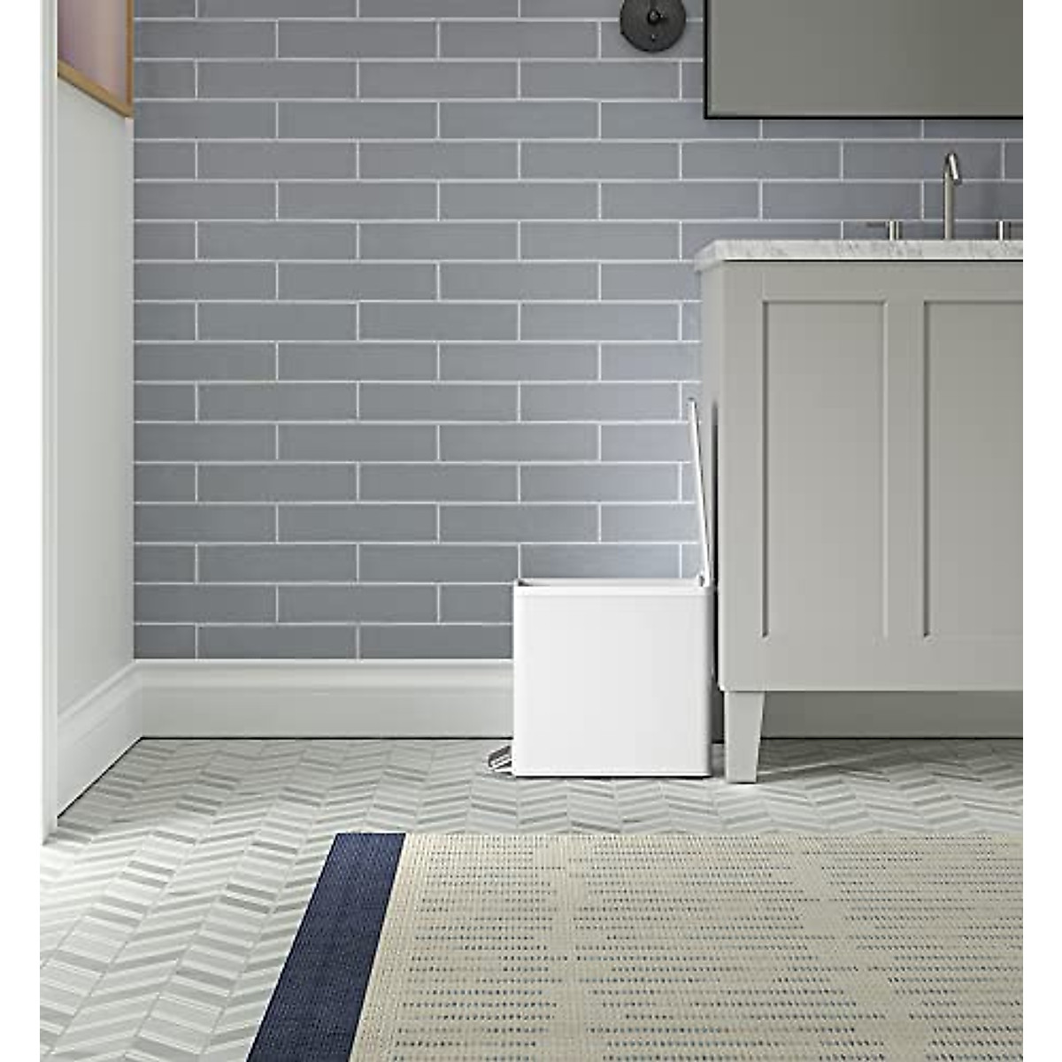 Kohler 20957-STW Trash Bin, 2.5 Gallon, White with Stainless Steel