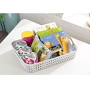 Callyne 6 Packs Large Plastic Storage Tray Baskets with Handles for Organizing, White