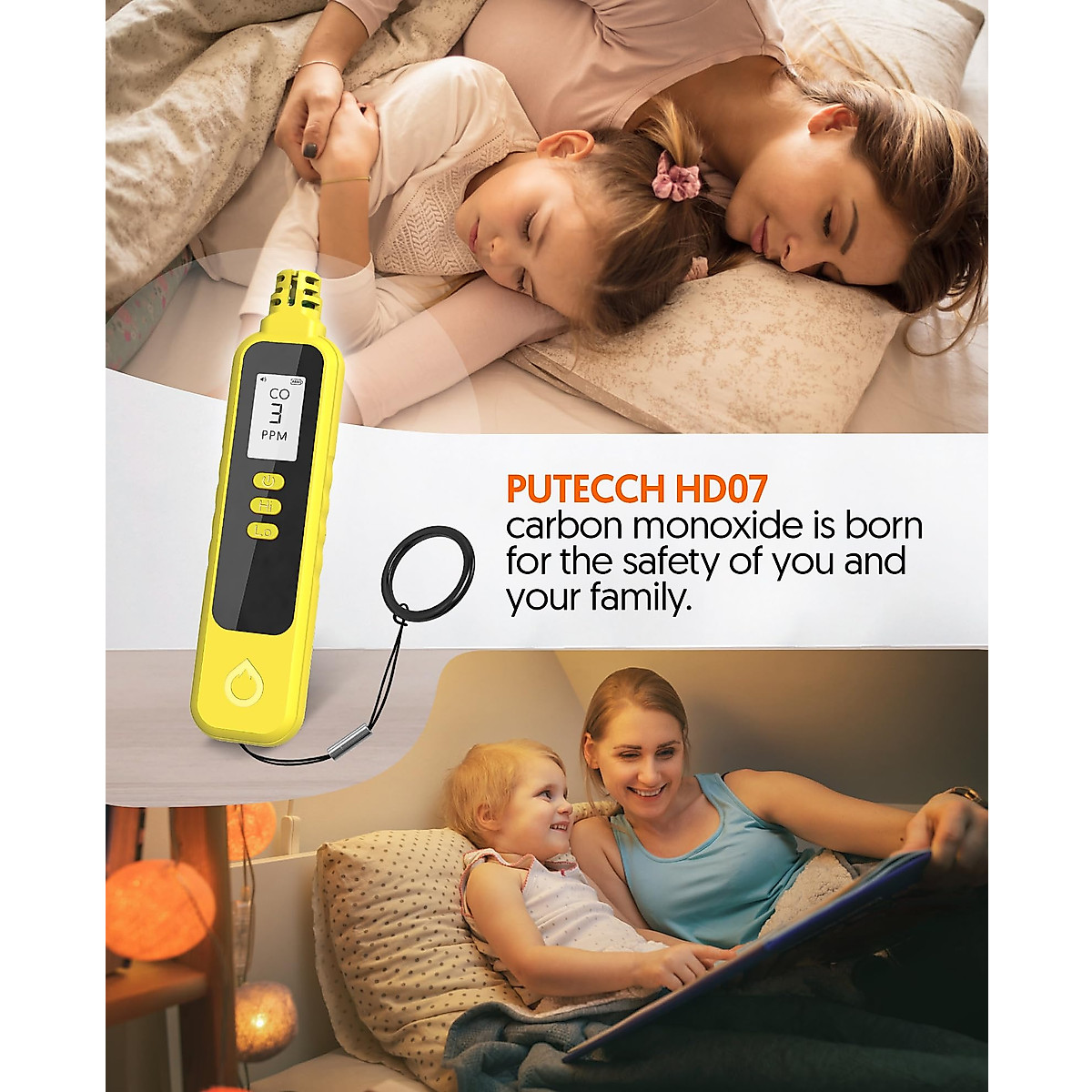 PUTECCH Carbon Monoxide Detectors, Portable CO Detector Battery Powered, Handheld Carbon Monoxide Monitor Alarm Detector with LCD Display for Home/Outdoor/Travel (Batteries Included)