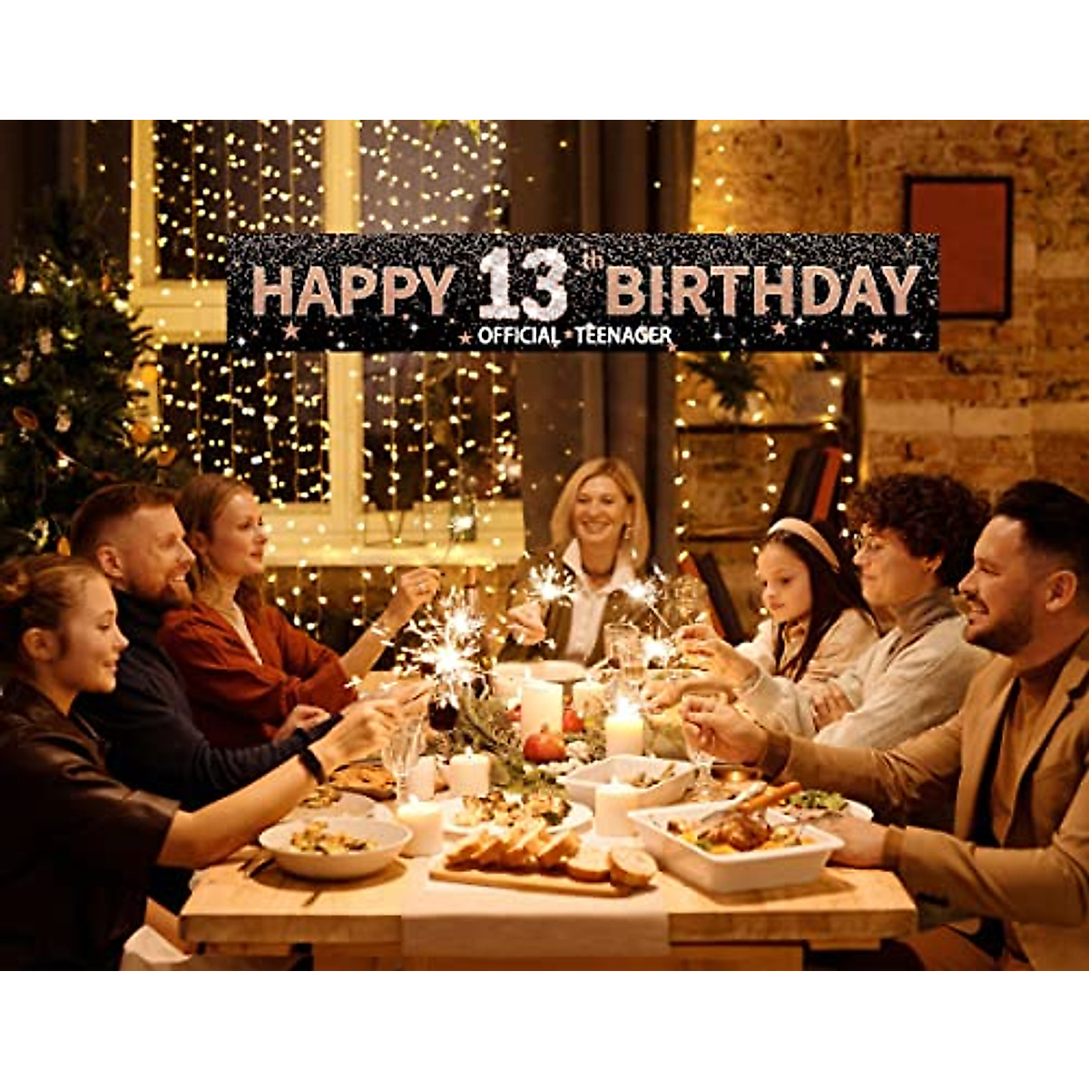 Joyiou Happy 13th Birthday Backdrop Banner Decorations for Girl, Official Teenager Banner, Large Rose Gold 13 Birthday Party Sign Supplies, thirteen Birthday Photo Booth Props Décor (9.8x1.6ft)