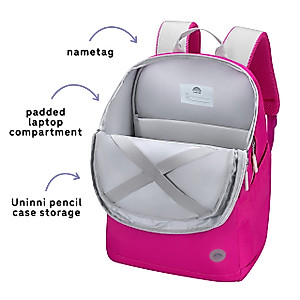 uninni 16" Kid's Backpack for Girls and Boys Age 6+ with Padded, and Adjustable Shoulder Straps. Fits for Height 3'9" Above Kids (Color Block Fuchsia/Green)