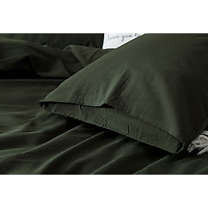 F.Y.Dreams 3Pcs Queen Size 100% Washed Cotton Duvet Cover Set,Fade-Resistant Linen Like,1 Duvet Cover 90x90 Inches with Zipper and 2 Pillowcases(NOT Suitable for Weighted Blankets),Forrest Green