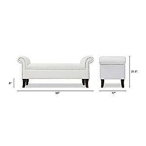 Jennifer Taylor Home Kathy Roll Arm Entryway Accent Bench, Bright White Polyester