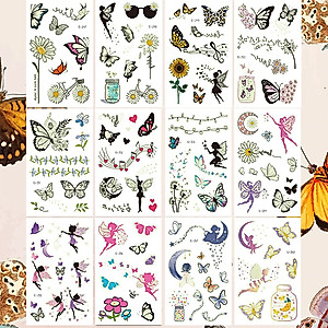 Ooopsiun Luminous Butterfly Temporary Tattoos for Girls - 12 Sheets Glow in The Dark Butterfly Stickers Party Favors Decorations for Kids Girls