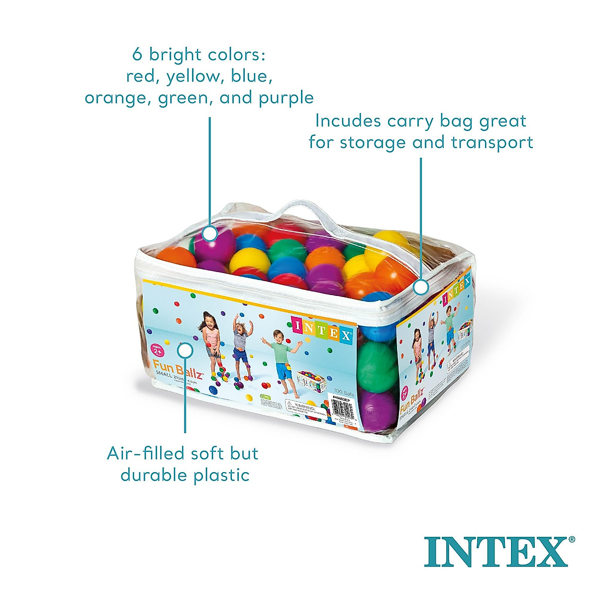 Intex 96 x 78 x 28 Ft Inflatable Jungle Adventure Play Center Spray Kiddie Pool & Small Plastic Multi-Colored Fun Ballz for Ball Pit, 100 Pack
