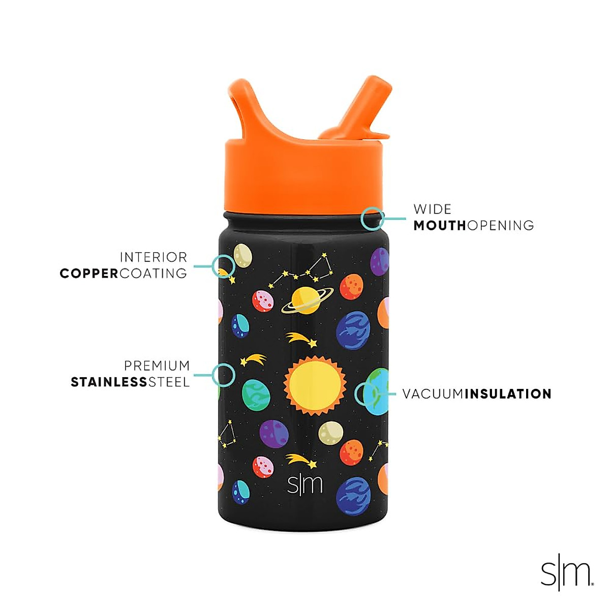 Simple Modern Kids Water Bottle with Straw Lid | Insulated Stainless Steel Reusable Tumbler for Toddlers, Boys | Summit Collection | 14oz, Solar System