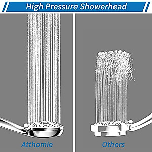 Atthomie Modern Shower Head with 6 Spray Settings, Anti-Clog Detachable & Removable, 60 Inch Stainless Steel Hose, Adjustable Brass Joint, Tool-Free Installation