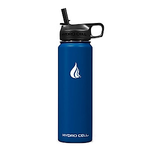 HYDRO CELL Stainless Steel Insulated Water Bottle with Straw - For Cold & Hot Drinks - Metal Vacuum Flask with Screw Cap and Modern Leakproof Sport Thermos for Kids & Adults (Navy 24oz)