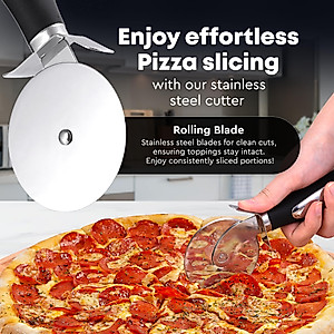 Zulay Kitchen Premium Pizza Cutter - Durable Stainless Steel Pizza Cutter Wheel - Easy-to-Clean, Easy-to-Use Pizza Slicer - Super Sharp with Non-Slip Handle - Dishwasher Safe Pizza Wheel (Black)
