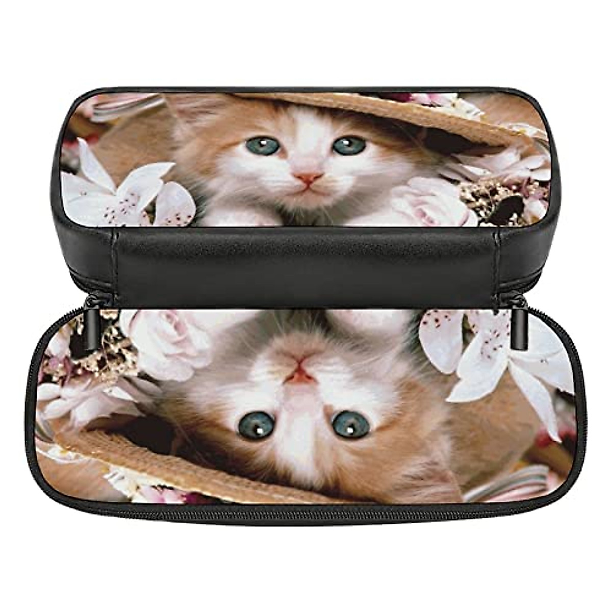 Animal Basket Cat Pencil Case PU Leather Pencil Pen Bag Large Capacity Pen Box Pencil Pouch Makeup Bag with Zip