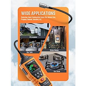 TopTes PT520A+ Rechargeable Gas Leak Detector, Natural Gas Detector with 17-inch Probe, Checking Combustible Gas Leaks Like Natural Gas, Propane, Methane, Butane for Home, HVAC and RV - Orange