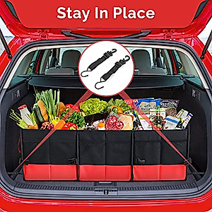 Simniam Car Trunk Organizer Large 95L, Foldable, Non-Slip, Car Storage Organizer Made of Thick Material, Apply to Organizing The Trunk Outdoor Travel Shopping Camping - Red