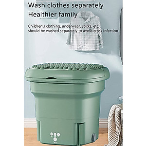 Portable Washing Machine Mini Foldable Washer with Drain Basket Spin Dryer,Small Collapsible Bucket Washer for Camping,Travel,Apartment,Dorm green
